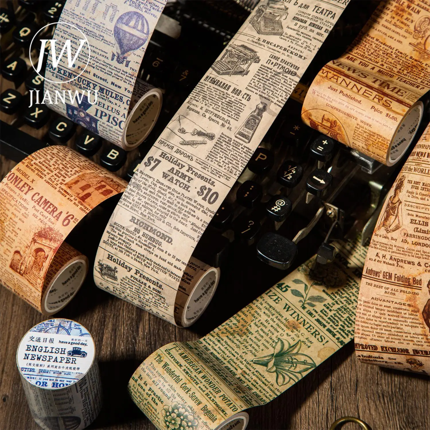 JIANWU 55mm*200cm English Newspaper Series Vintage English Text ...