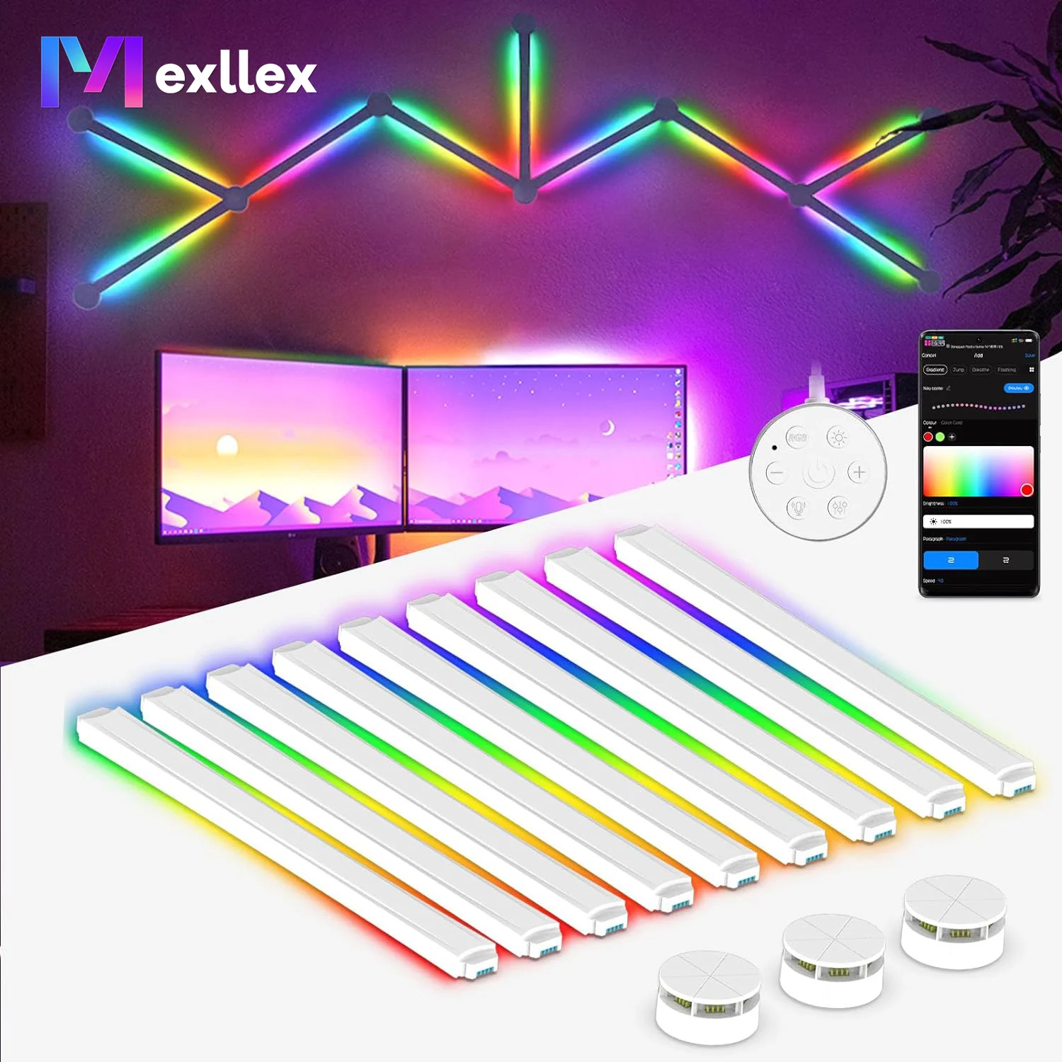 Mexllex-9PCS-RGB-Smart-LED-Wall-Light-Bars-with-Music-Sync-5V-USB-APP ...