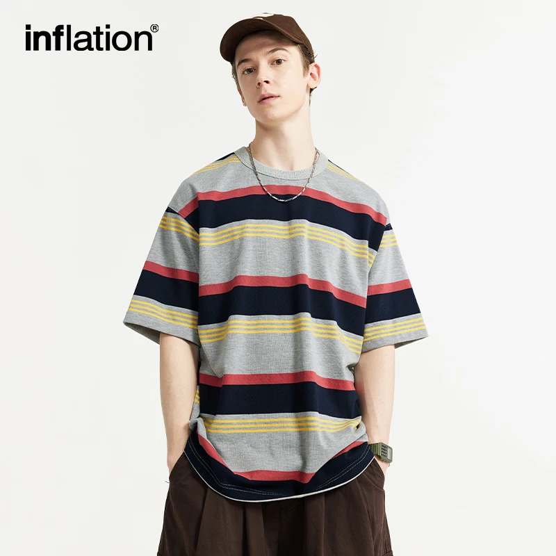 INFLATION-Classic-Striped-Tshirts-Men-300gsm-Heavyweight-Cotton ...