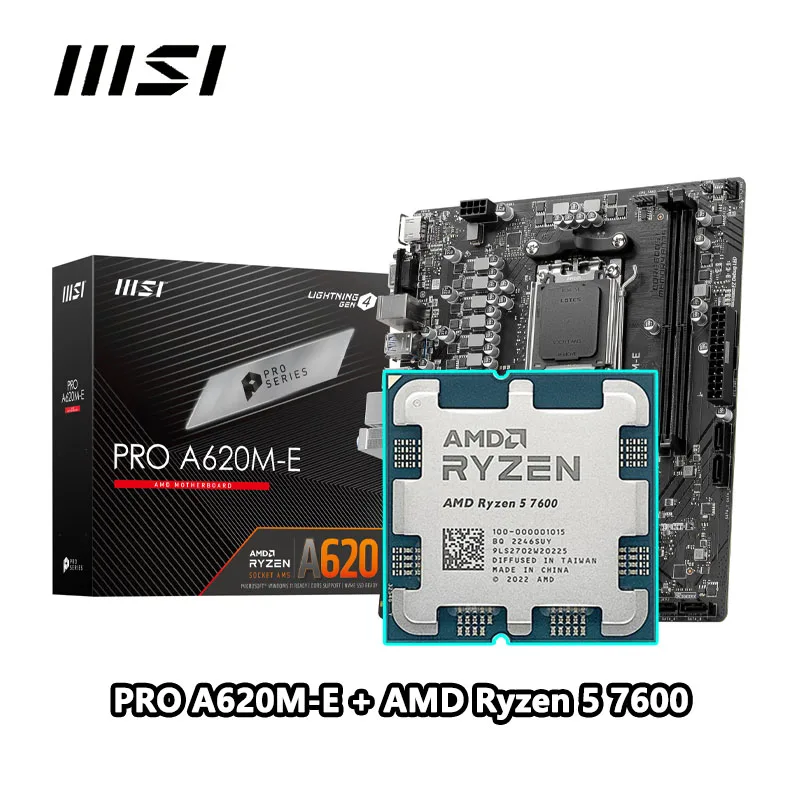 Placa base AMD Ryzen 5 7600 R5 7600 CPU + PRO A620M-E, ranura AMD B650 ...