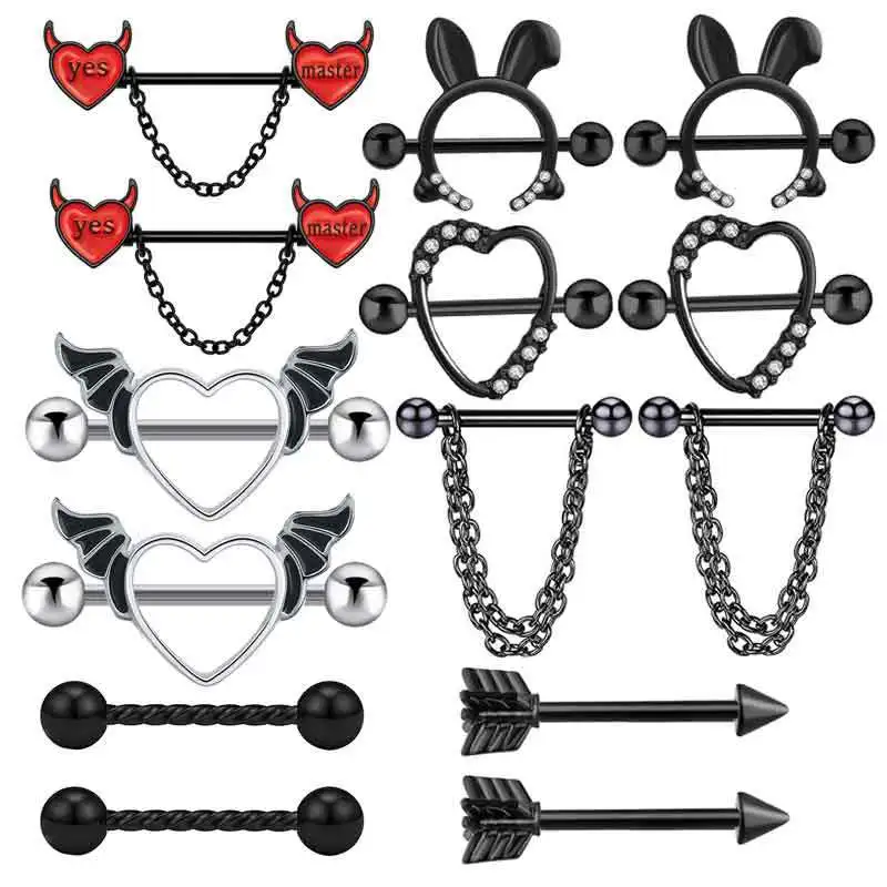Piercing-de-pez-n-de-acero-inoxidable-con-coraz-n-negro-g-tico-para ...