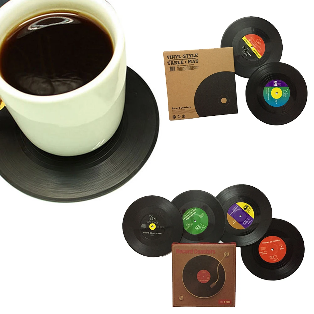 2-4PCS-Colorful-Retro-Coaster-Vinyl-Record-Disk-Coasters-Funny-CD-Cup ...