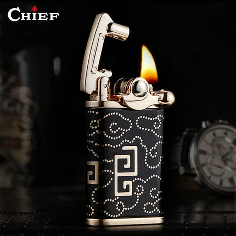 CHIEF Rocker Arm One Key Ejection Ignite Kerosene Lighter Retro Ice ...