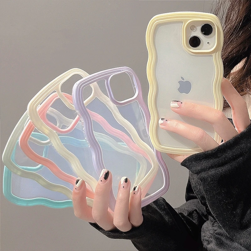 Cute Korea Solid Color 2n1 Wave Transparent Silicone Case For Iphone 13 ...
