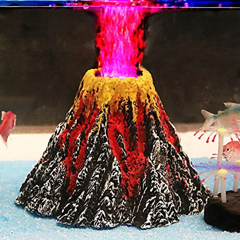 Aquarium-Volcano-Ornament-with-LED-Lamp-Air-Stone-bubbler-Fish-Tank ...