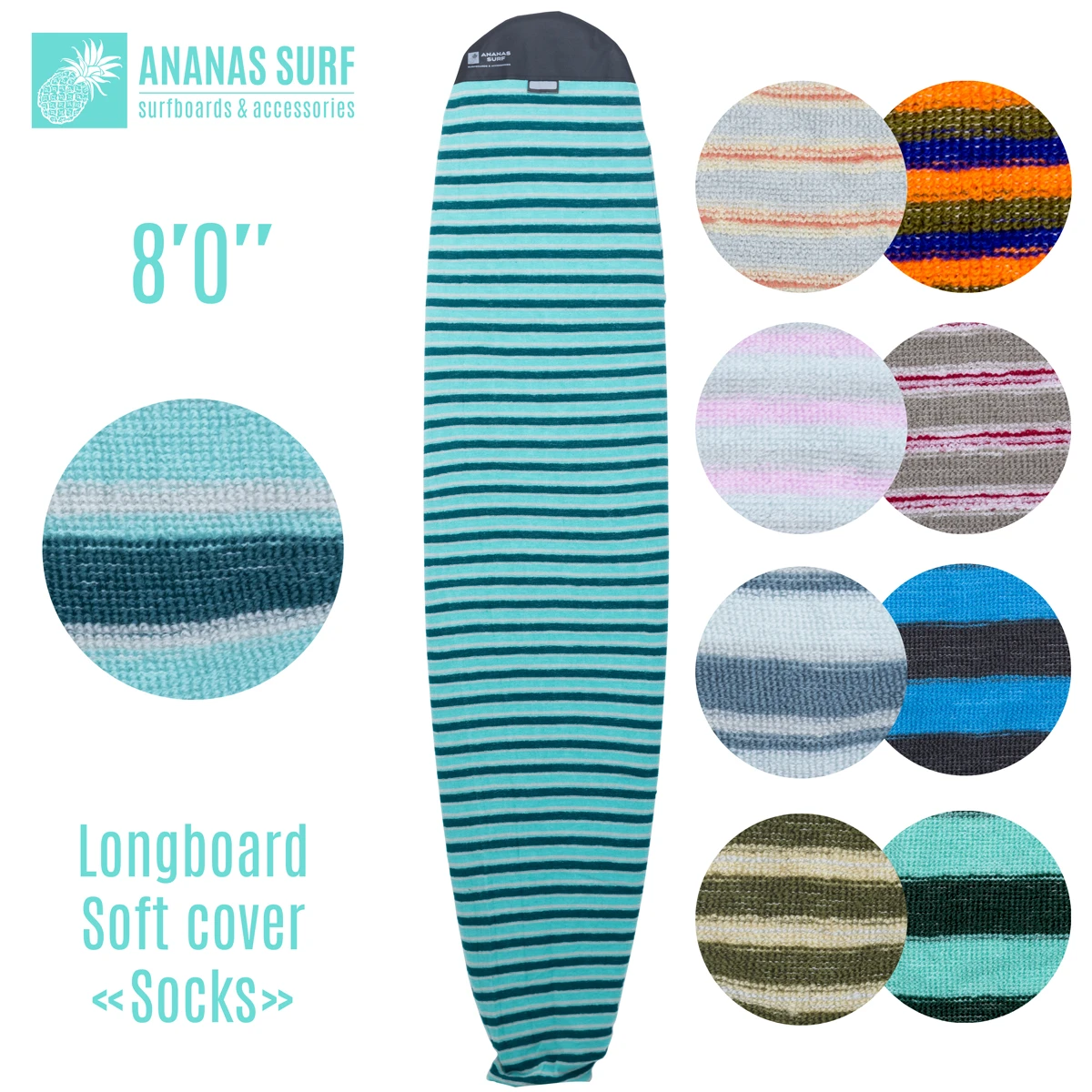 Ananas Surf 8'0" 240 cm Surfboard Sock 8 ft. Surfing Longboard Round ...