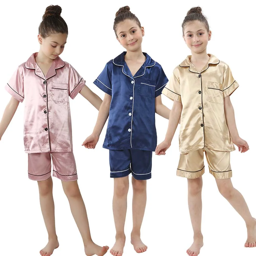 Kids-Satin-Pajamas-Sets-Children-s-Sleepwear-Summer-Short-Sleeve ...