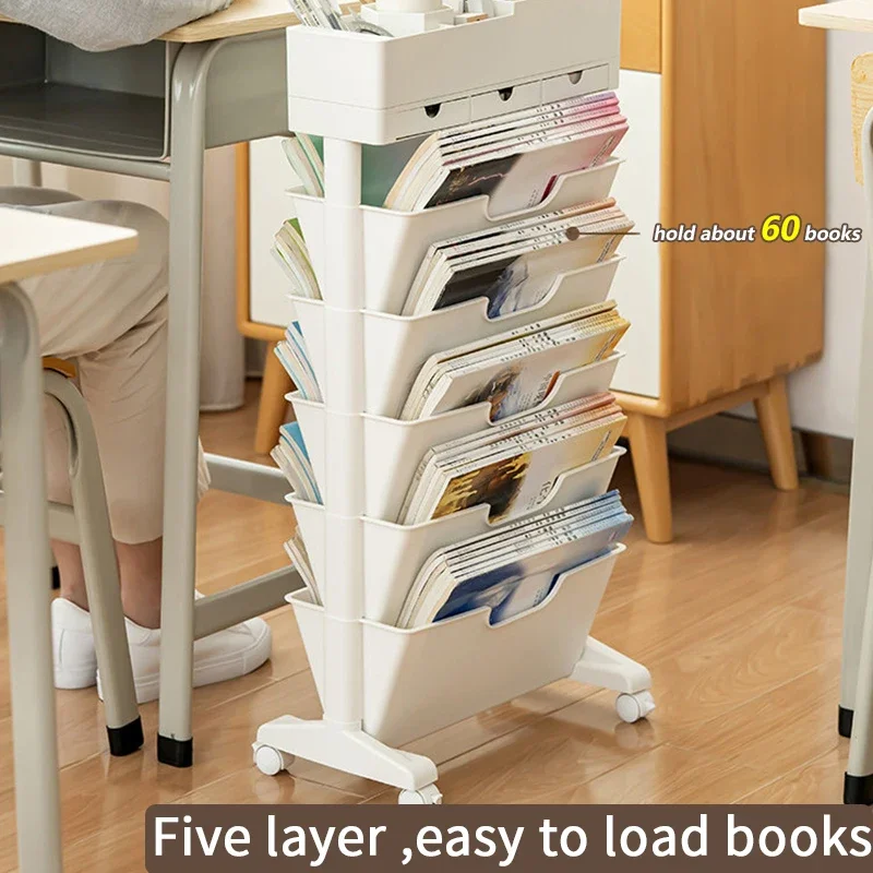 Movable-Book-Rack-Large-Capacity-Bookshelf-Storage-Shelve-Book ...