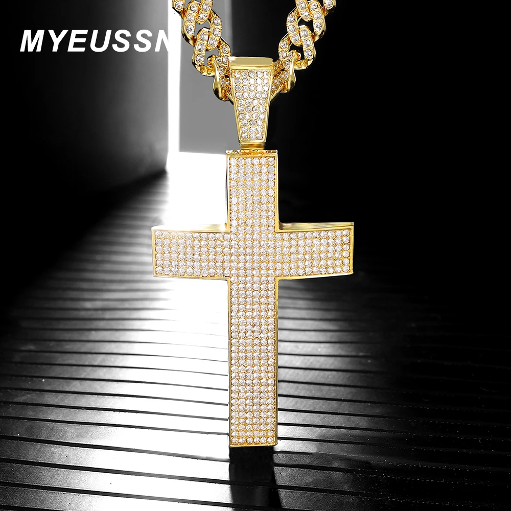 Hip-Hop-Luxury-Rhinestone-Big-Cross-Pendant-Cuban-Necklace-For-Women ...