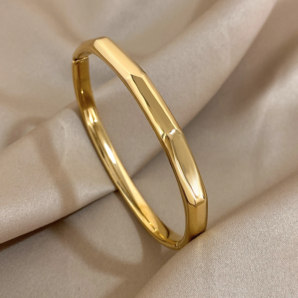 DODOHAO Simple Office Facet 316L Stainless Steel Cuff Bangle bracelets ...
