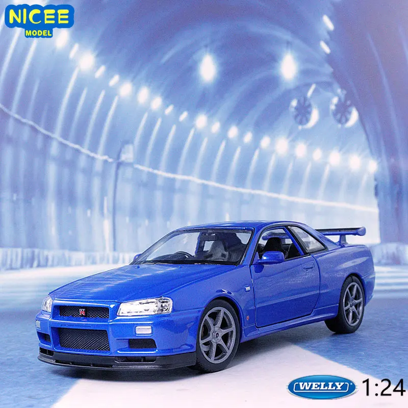 Welly 1:24 nissan skyline GT R r34 alta simulação diecast carro liga de ...