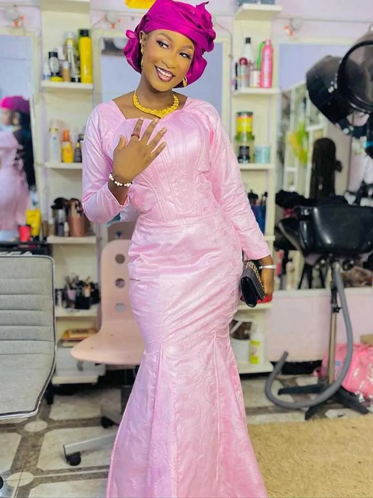 Original Large Size Bazin Riche Long Dresses For Traditional Wedding ...