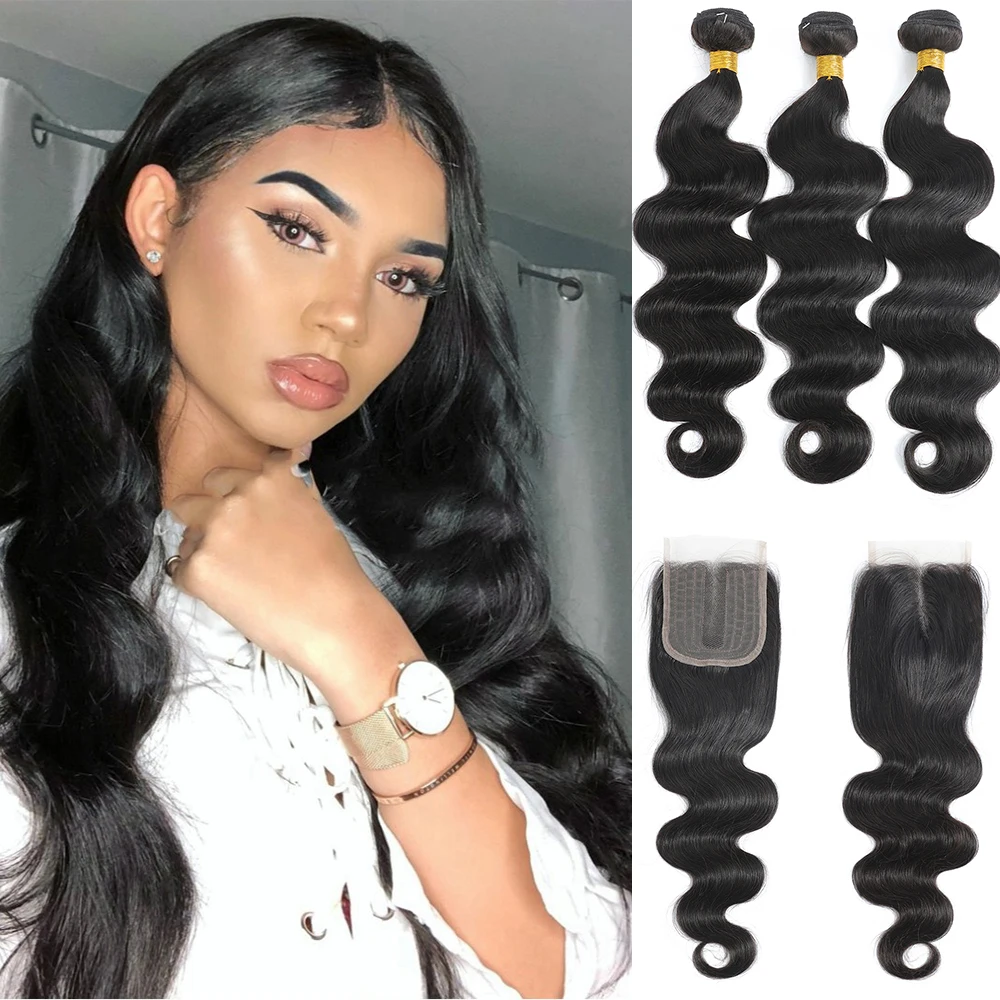 13x4 Body Wave Bundles With Closure Brazilian Human Hair Weave Bundles ...