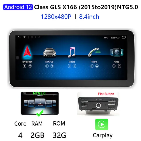 GLS X166 Android 12 Multimedia Navigation Player HD Screen For Mercedes Benz GL X166 Car Radio ...