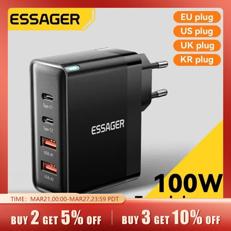 Essager 100W GaN USB Type C Battery Charger for 12.14 USD with coupon ...