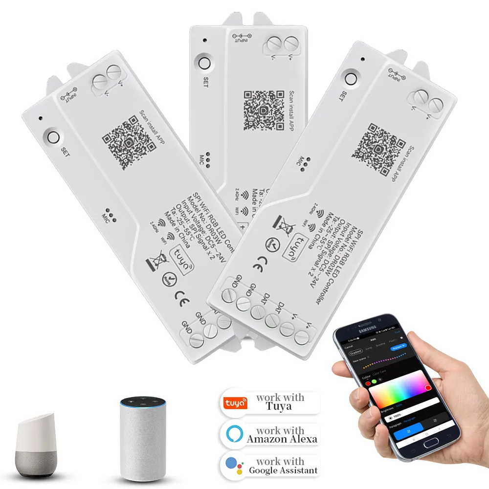 Tuya 2.4G SPI WIFI LED Controller DR03W Google Home Alexa For WS2811 ...