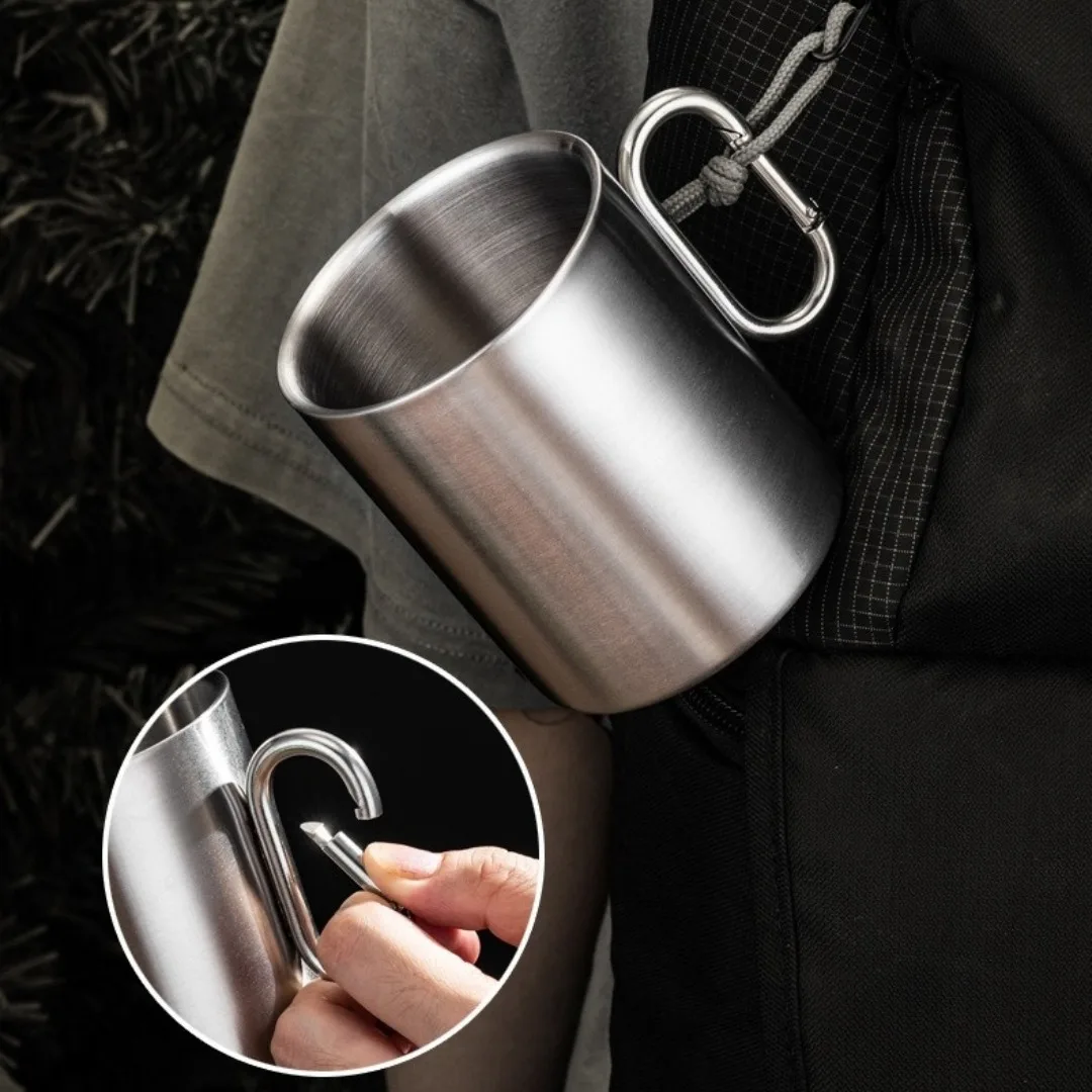 Outdoor Double Wall 304 Stainless Steel Cup Coffee Mug with Buckle ...