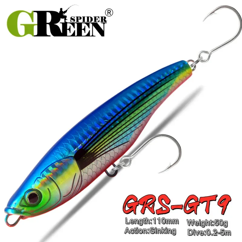 GREENSPIDER-Sea-Fishing-Lure-Stickbait-Pencil-Lure-Sinking-110mm-50g-GT ...