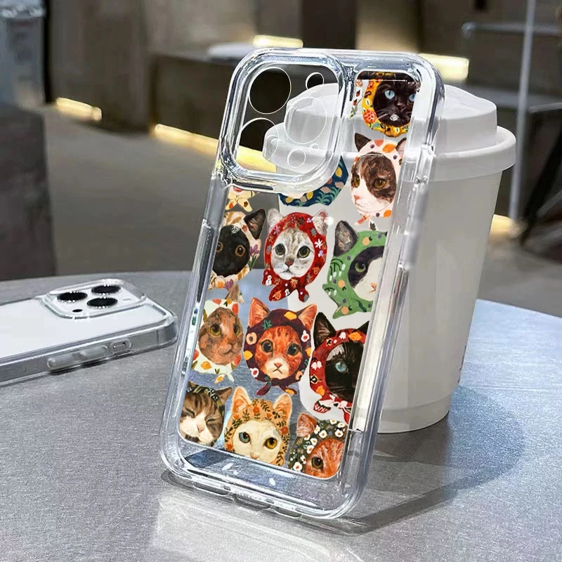 Cat Pattern Phone Case For iPhone 16 e 15 14 13 12 11 Pro Max Plus X XS ...
