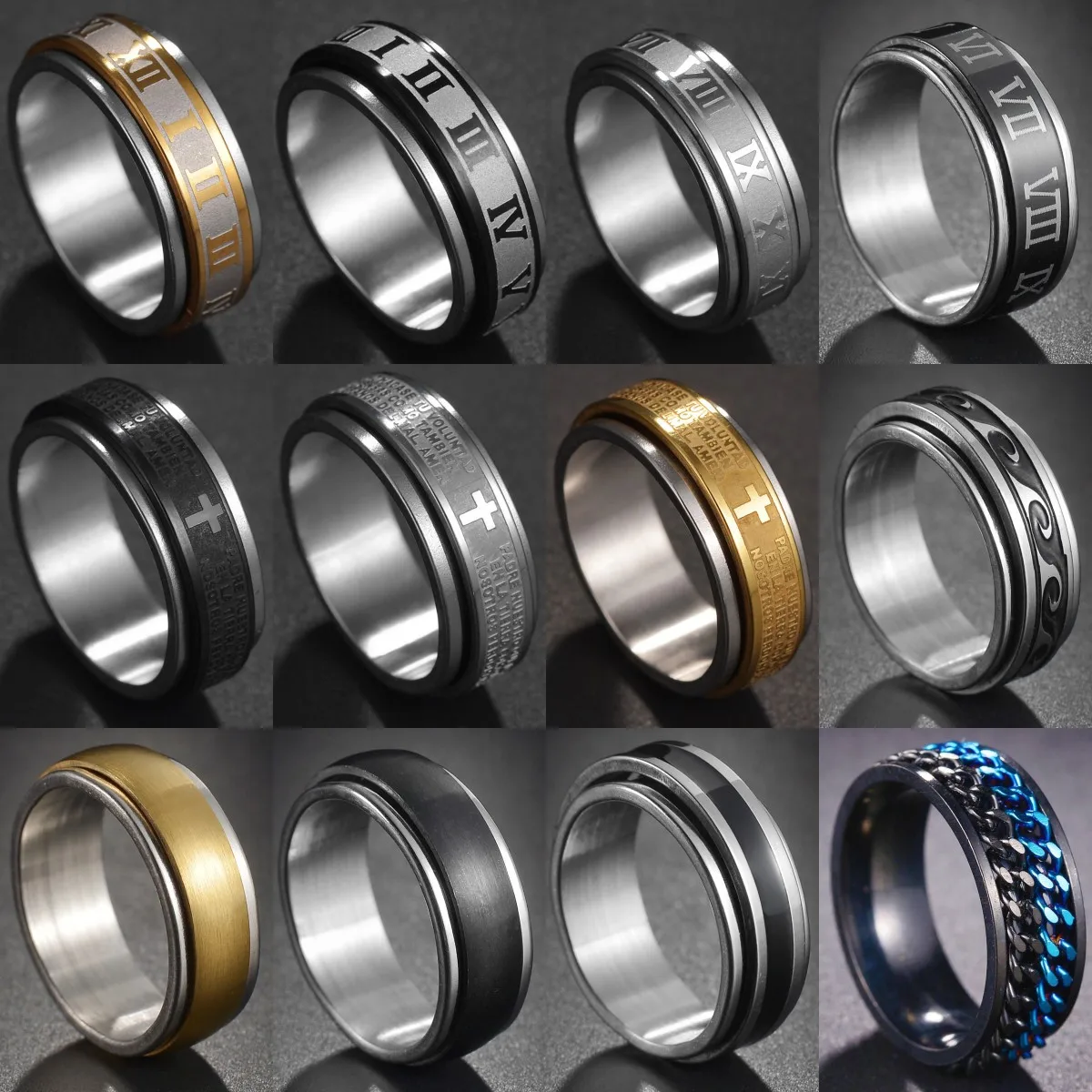 Spinning Spinner Ring For Men Women Anxiety Fidget Rings Stainless ...