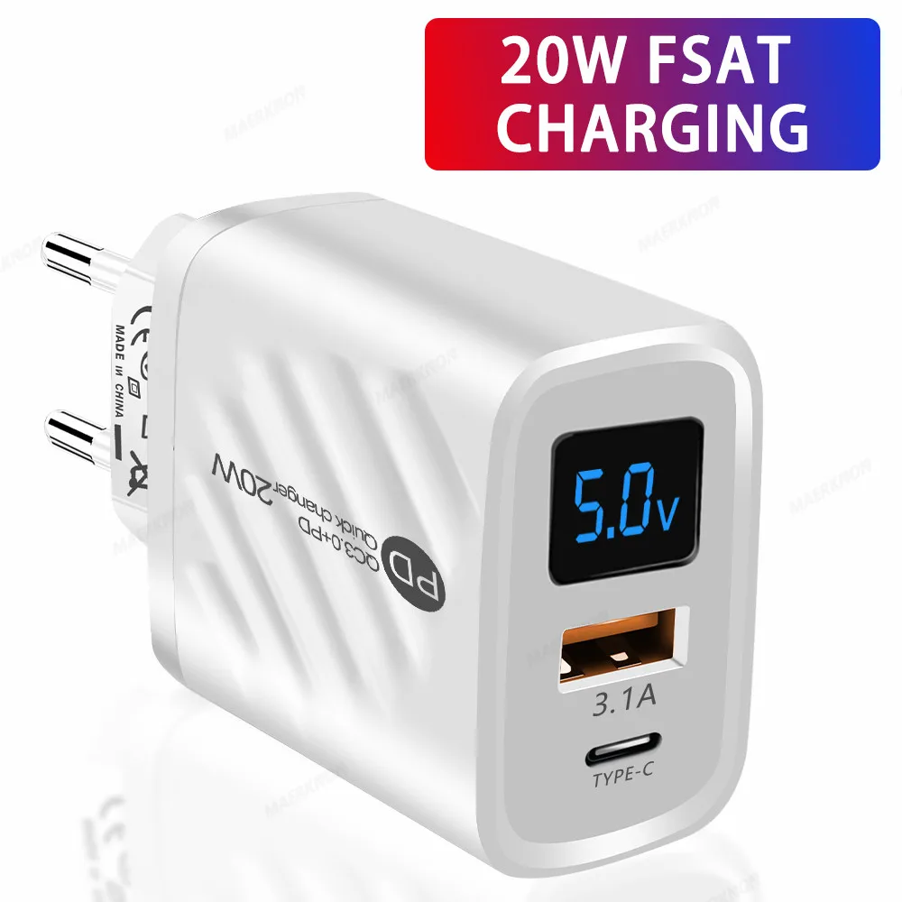 3-1A-USB-Type-C-Charger-20W-PD-Fast-Charge-Phone-Digital-Display-Quick ...