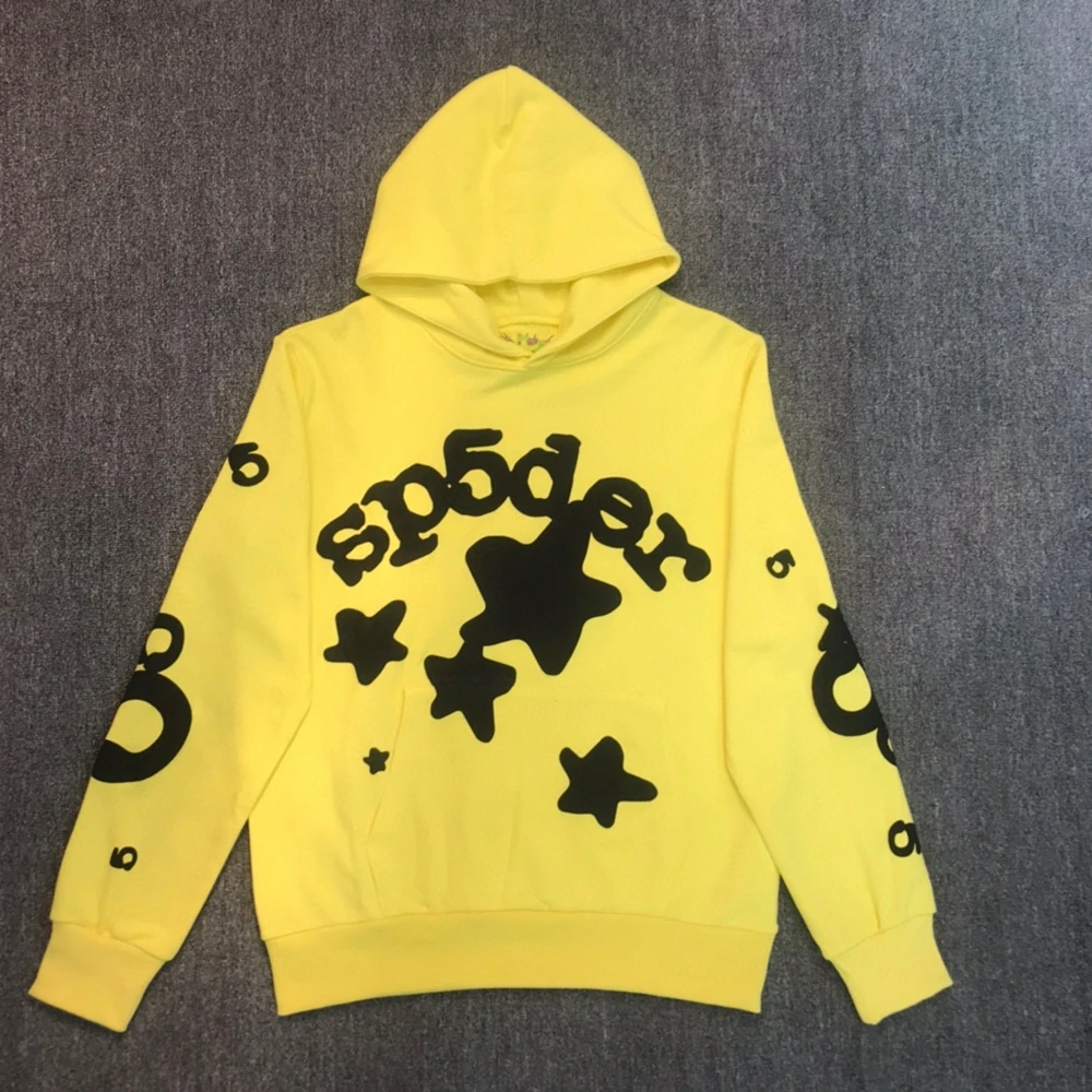 NEW Sp5der 555555 Yellow Star Puff Print Hoodie Pure Cotton Casual ...