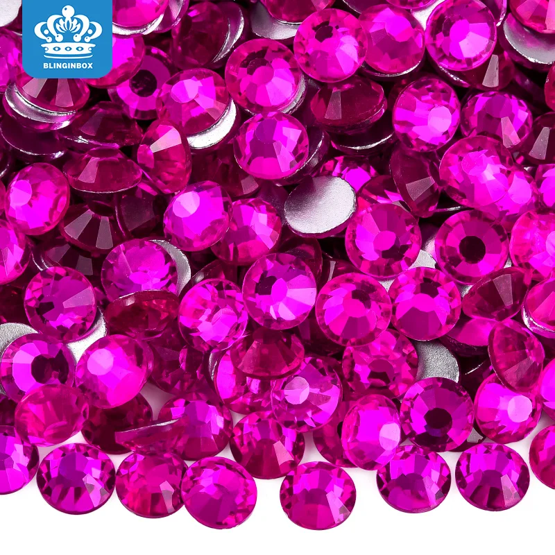 Blinginbox Hot Pink Flatback Rhinestones Glitter Glass Nails Crystals ...