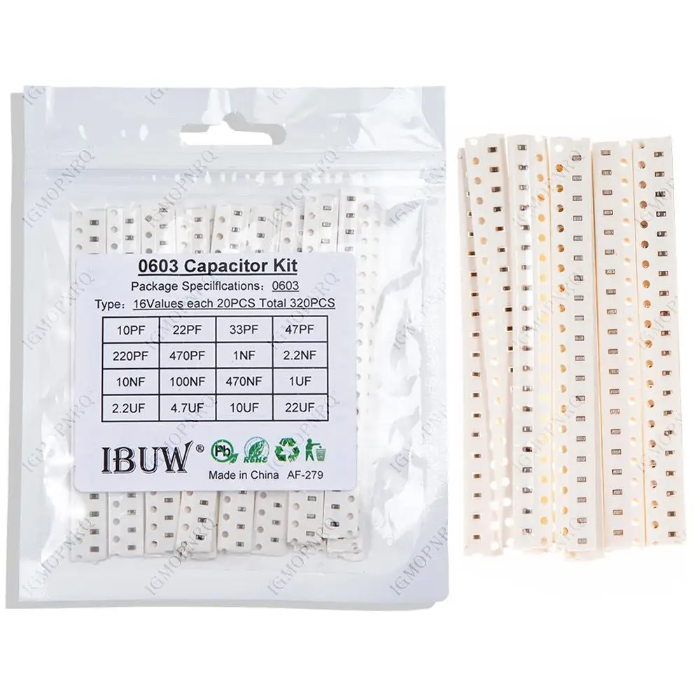 16values*20pcs=320pcs 0603 SMD Capacitor assorted kit 10pF-475M ...