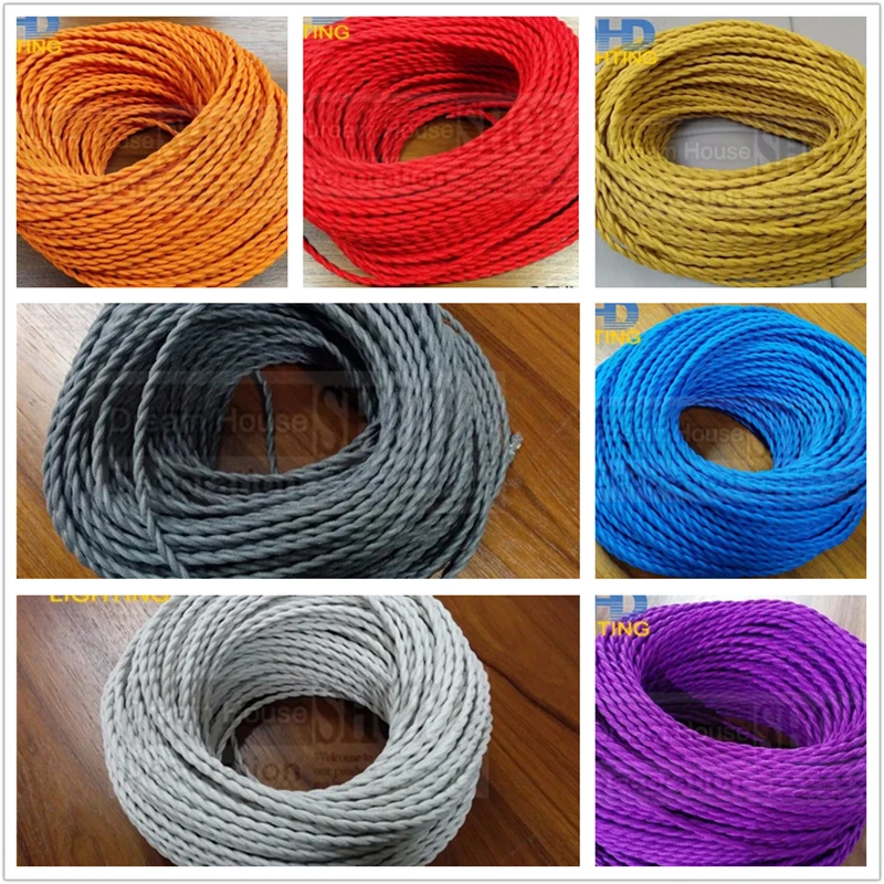 10m/lot Antique Cloth Covered Electrical Cord Vintage Fabric braided ...