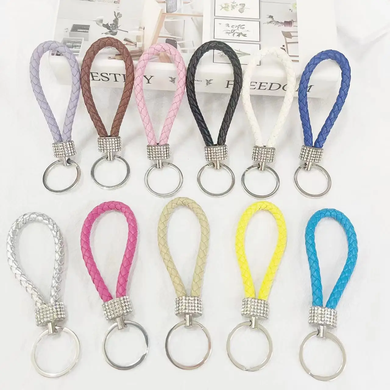 Diamond-Pu-Leather-Braided-Woven-Rope-Keychains-Fit-Diy-Bag-Pendant-Key ...