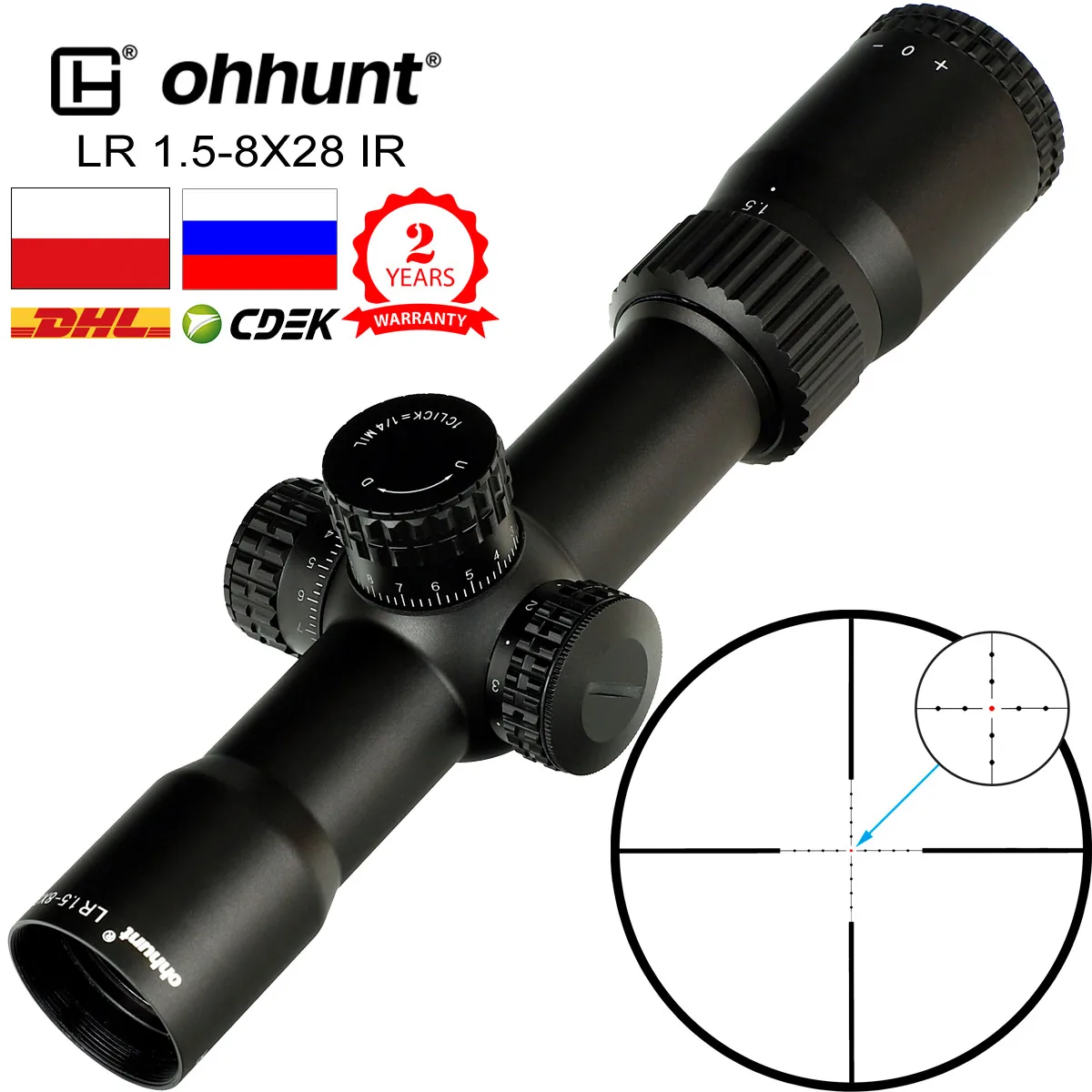 Ohhunt Lr 1.5-8x28 Ir Compact Hunting Scope Mil Dot Glass Etched ...