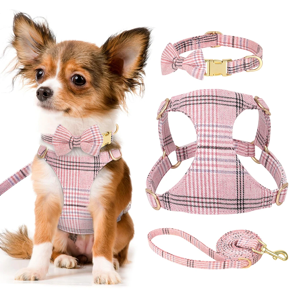 Fashion-Dog-Collar-Harness-Leash-Set-Cute-Bowtie-Puppy-Cat-Collars-Vest ...
