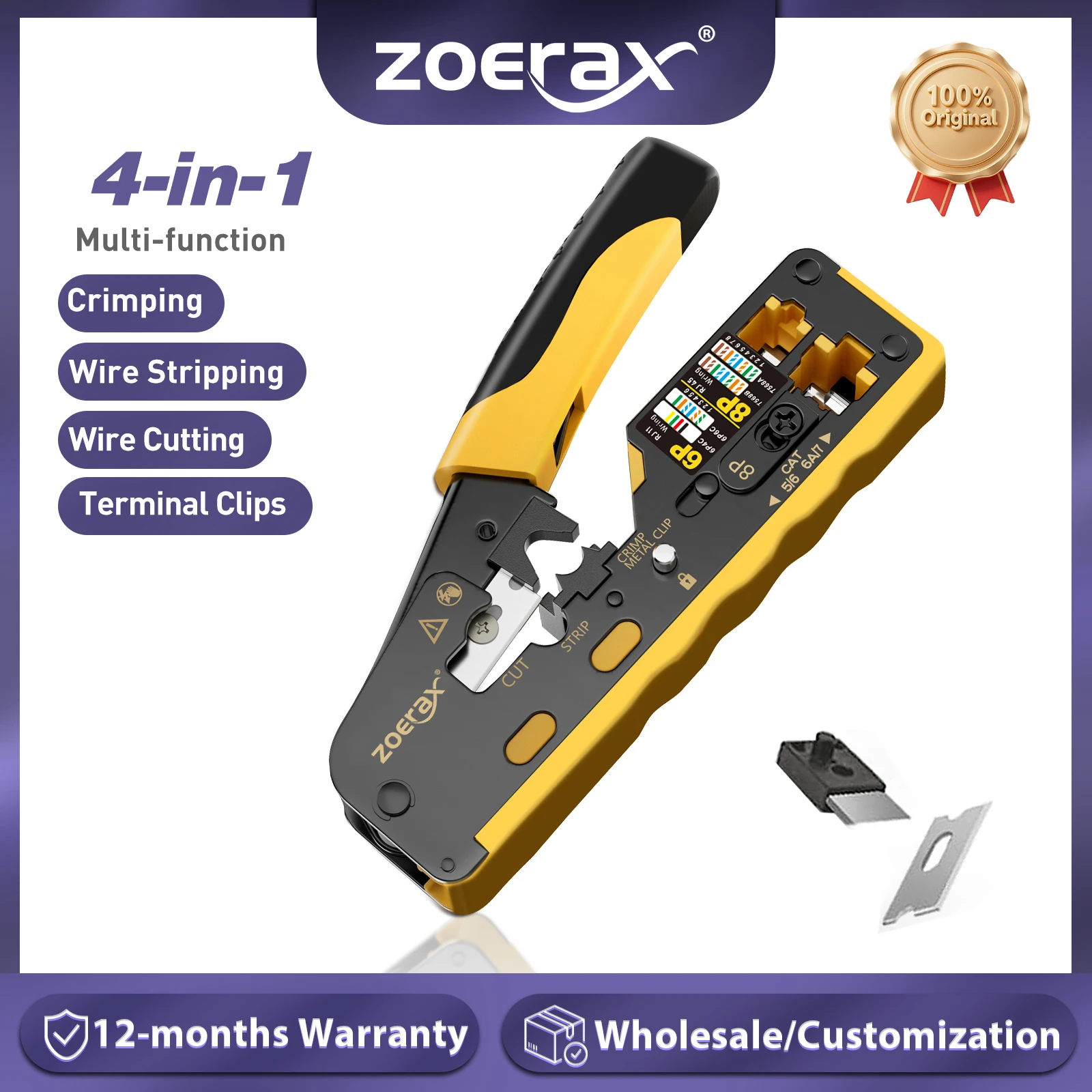 ZoeRax RJ45 Cat7 Crimp Tool Ethernet Crimping Tool Wire Cutter Crimper ...