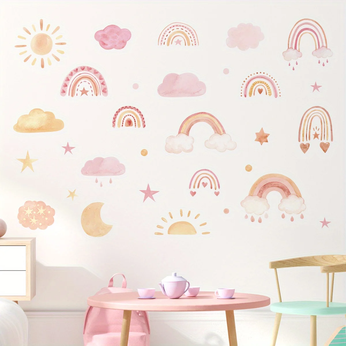 1Pc Cartoon Rainbow Colorful Clouds Princess Theme Wall Stickers for ...