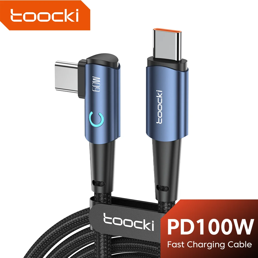 Toocki 100W Type C To Type C 90 Degrees Elbow Data Cable Type-C Cable USB C To Usb C Phone ...