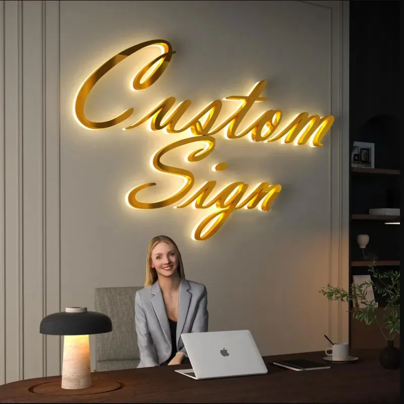 Custom 3D Metal Backlit Sign For Wall Business Logo Salon Metal Store ...