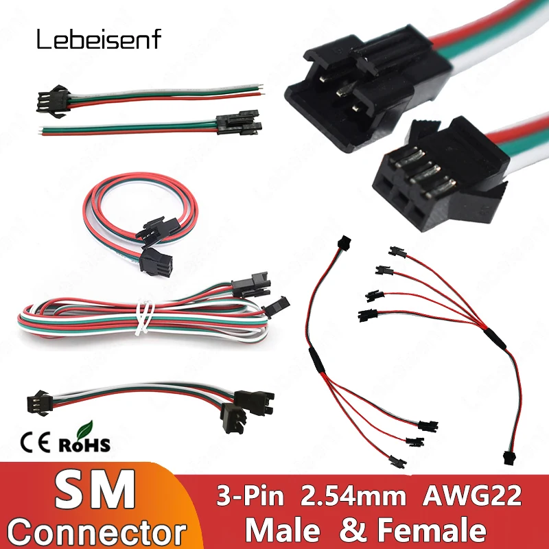 LED Strip JST SM 3P Male Female Connection Harness 1 to 2 3 4 ...
