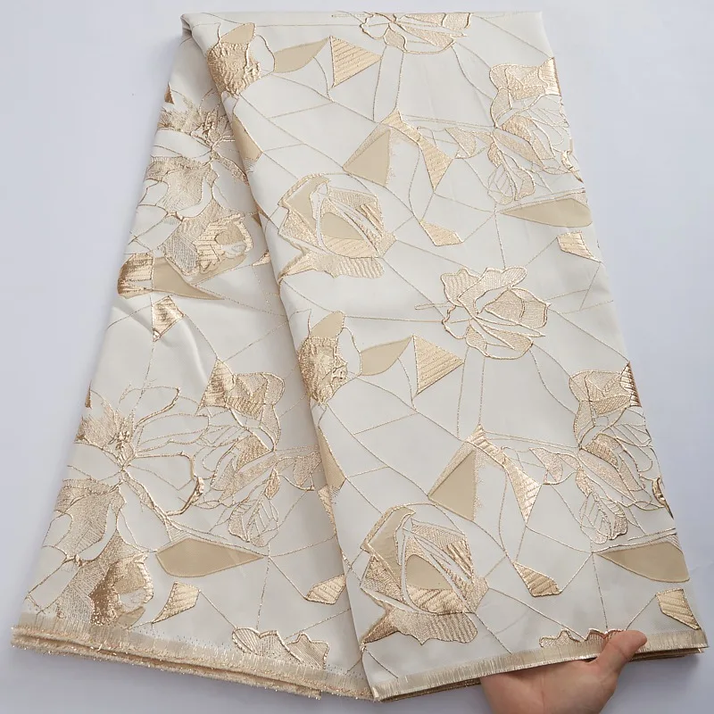 Gold-African-Lace-Fabrics-5-Yards-Nigerian-Gilding-Jacquard-Brocade ...
