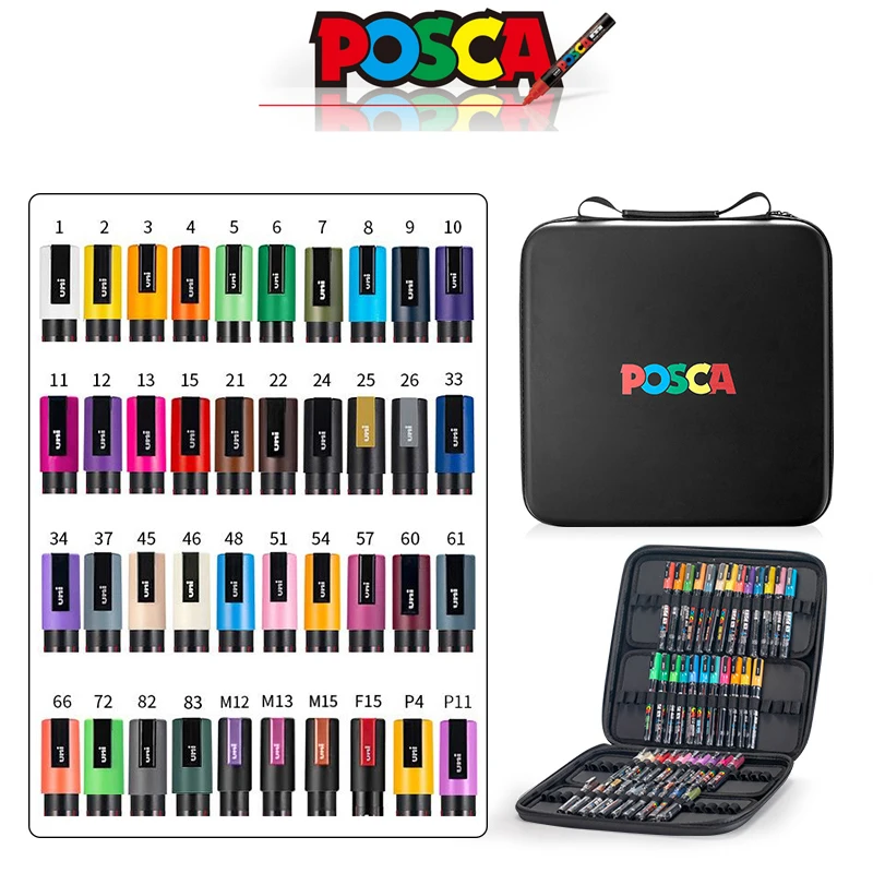 NEW-POSCA-Marker-Pent-Set-With-Portable-Stroage-Zipper-Bag-PC-1M-3M-5M ...