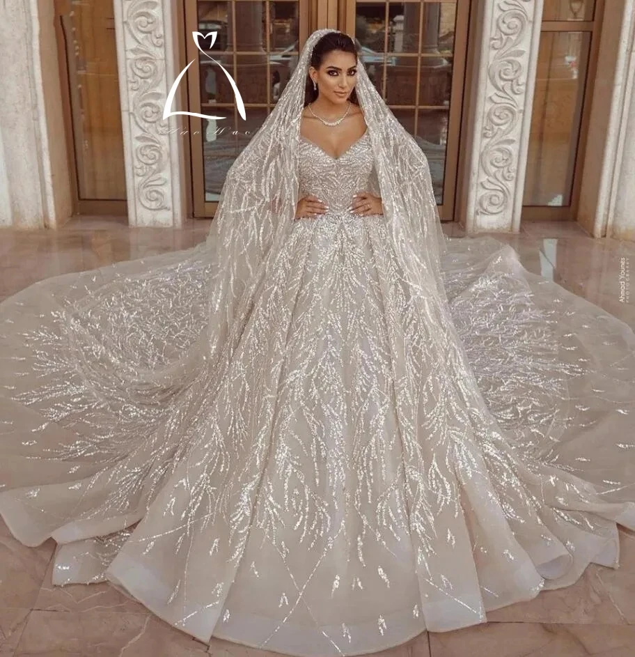 Vestidos-de-novia-de-lujo-rabe-champ-n-vestido-de-baile-manga-larga ...