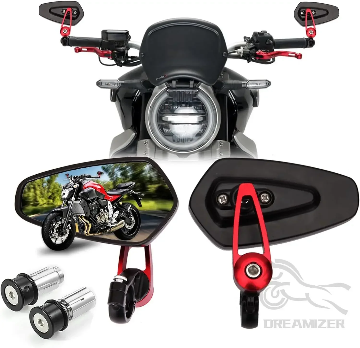 7/8" Bar End Mirrors For Motorcycles 22mm Side Mirrors Rearview ...