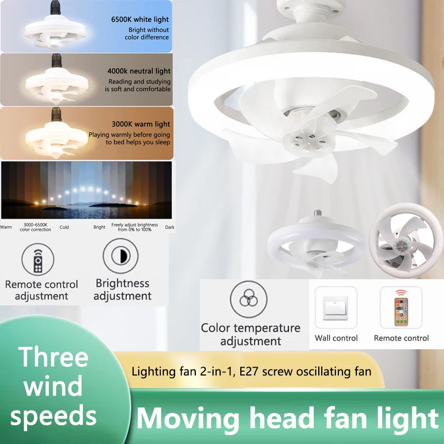 1pc-2-In-1-LED-Mini-Fan-Light-Ceiling-Light-Shake-Head-E27-Screw-Port ...