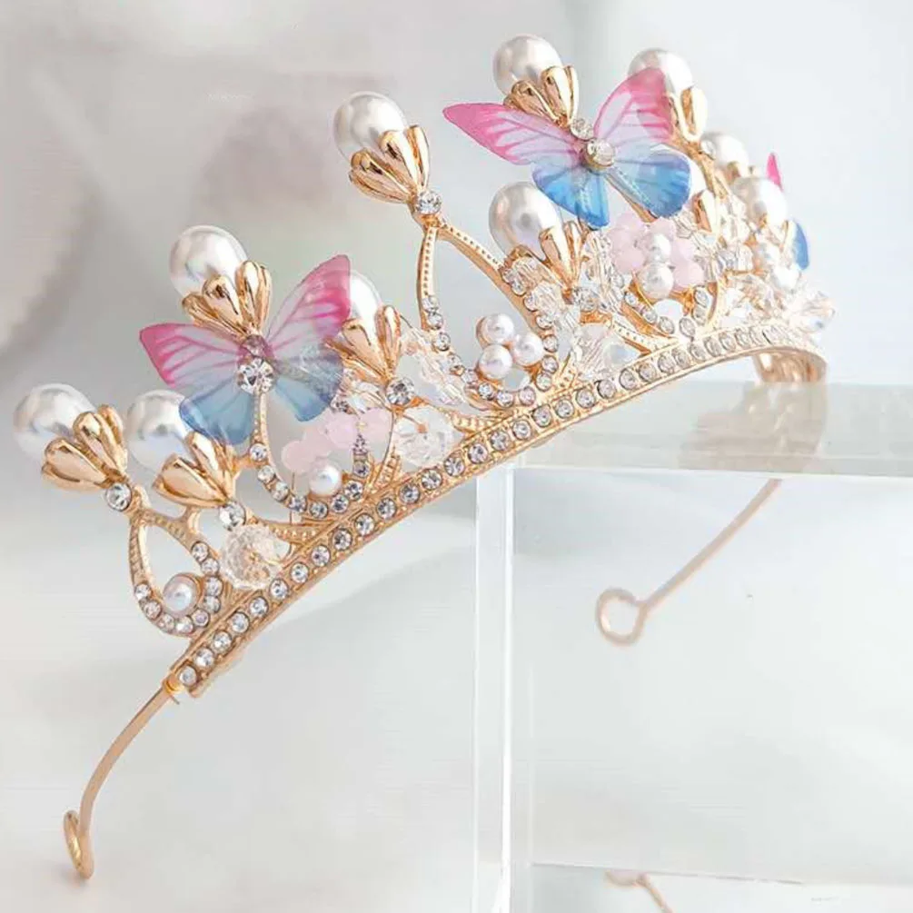 Romantic Butterfly Shape Princess Crown For Girls Handmade Rhinestone ...