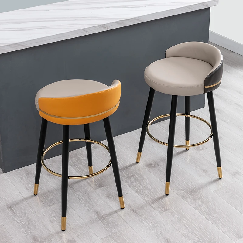 Metal-Swivel-Bar-Chair-Round-Leather-Waterproof-Barstool-Bar-Stool ...