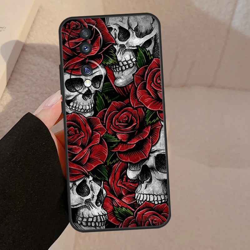 Elegant Gothic Floral Skull Phone Case for Honor 70 (9099)