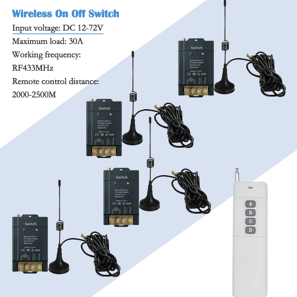 Wireless-RF433-Switch-On-off-High-power-30A-Wide-voltage-DC-12-72V-Long ...