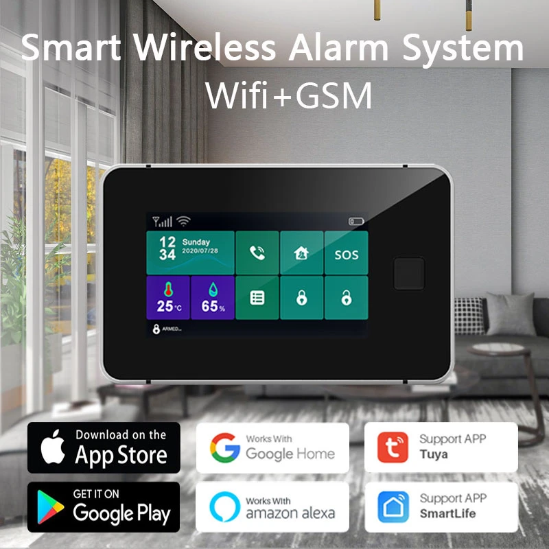 G60 Tuya WiFi Gsm Wireless Home Security Alarm System Ingerprint Armed ...