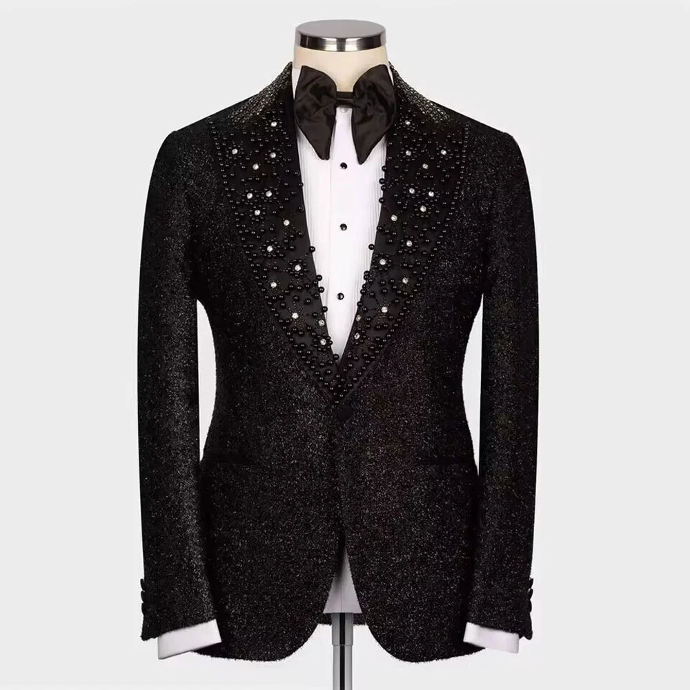 Suits For Men Luxury Beaded Lapel Men Suit Slim Fit Groom Wedding Party ...