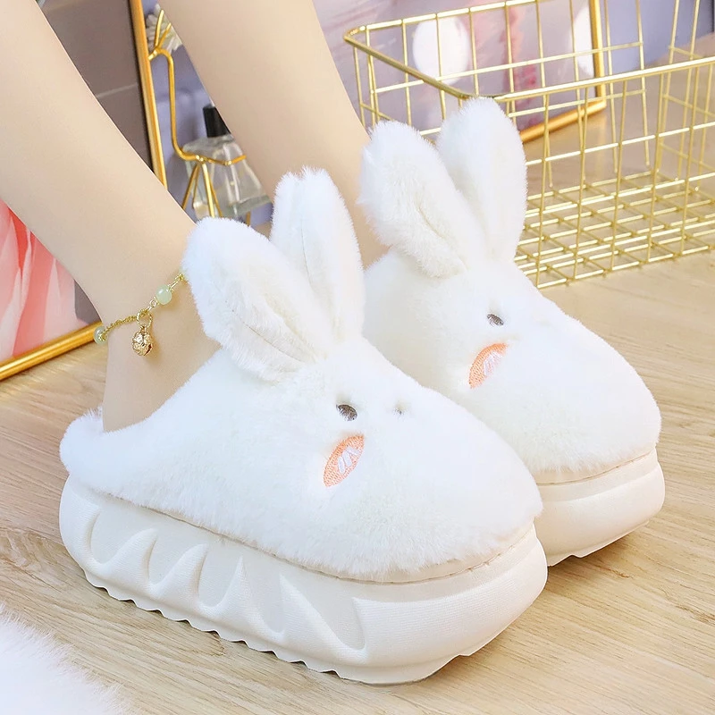 White Rabbit Hare Slippers Women's Cute Animal Platform Home Mules ...