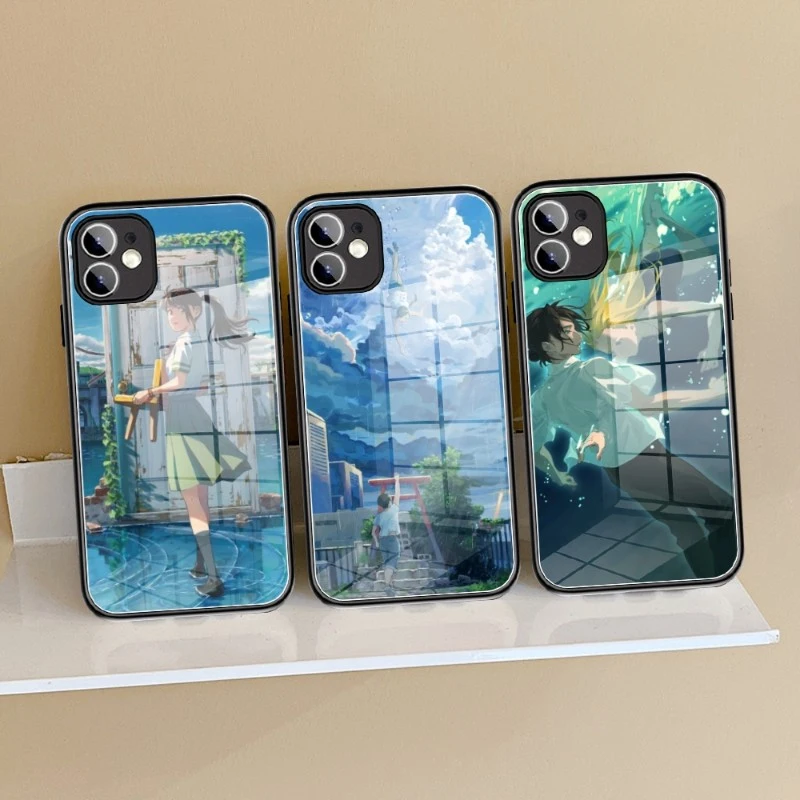 Japan-Anime-Suzume-No-Tojimari-Glass-Case-for-For-IPhone-12-13-11-Pro ...